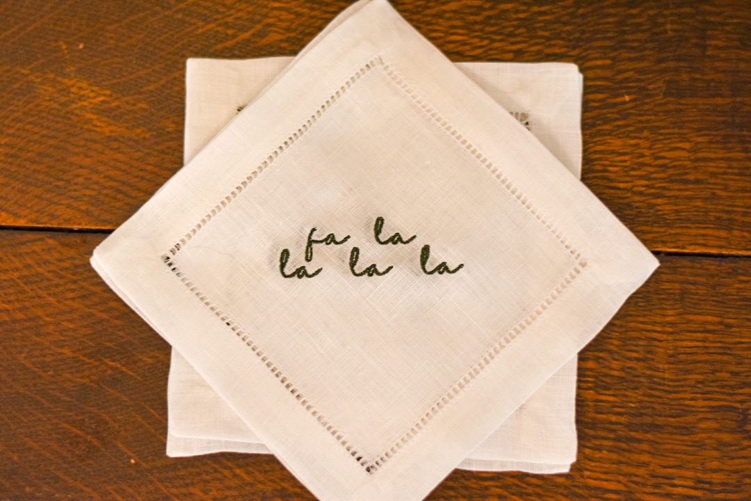 Fa La La Linen Cocktail Napkin: Embroidered Holiday Napkins - Etsy