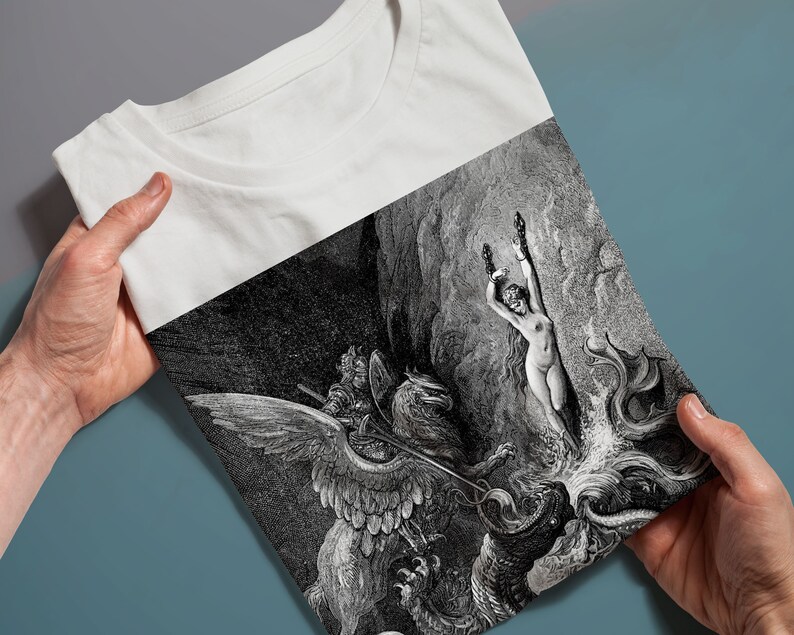 Ruggiero Rescuing Angelica, Orlando Furioso, Gustave Dore, Unisex T ...