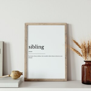 Funny Wall Art Definition Print Sibling Definition - Etsy