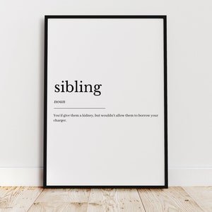 Funny Wall Art Definition Print Sibling Definition - Etsy