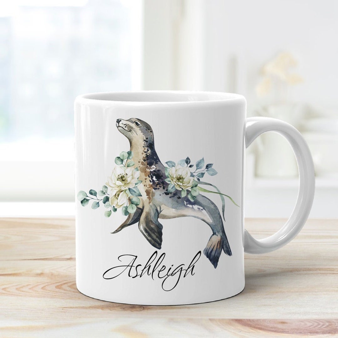 Personalised Seal Mug, Seal With Flowers Coffee Mug - Etsy New Zealand