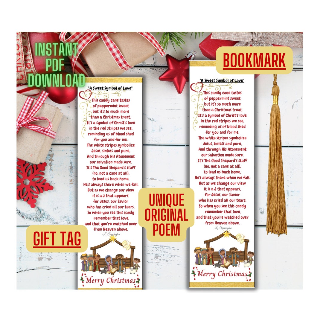 Legend of the Candy Cane Gift Tag or Bookmark Unique Original Poem ...