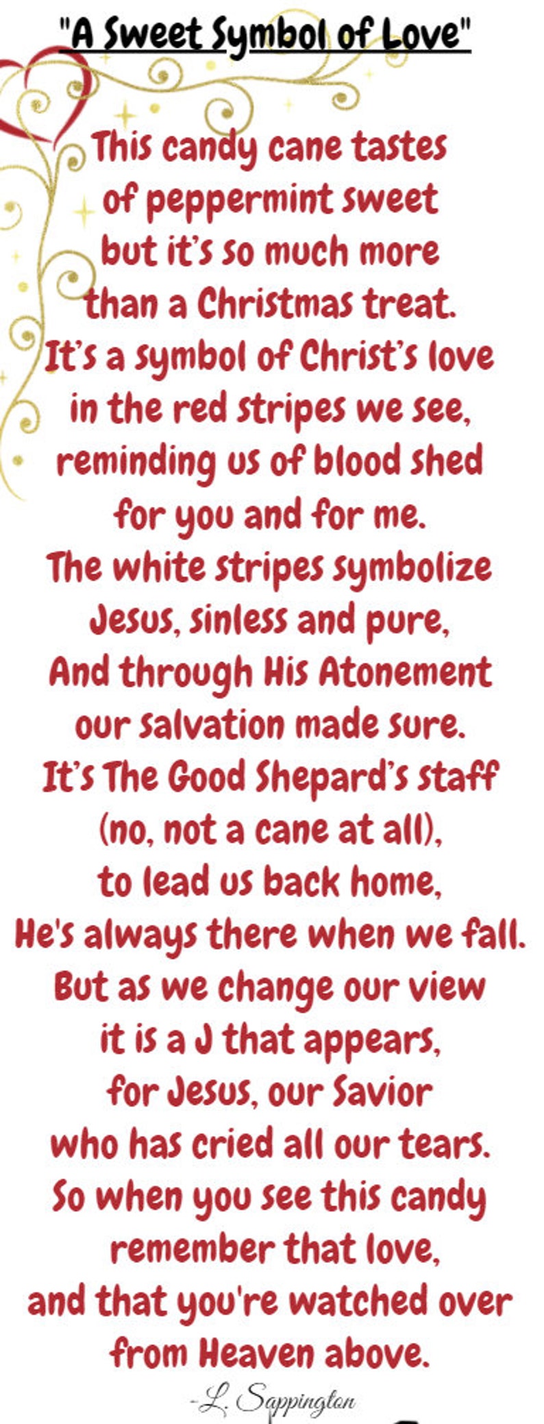 Legend of the Candy Cane Gift Tag & Bookmark Unique Original Poem ...