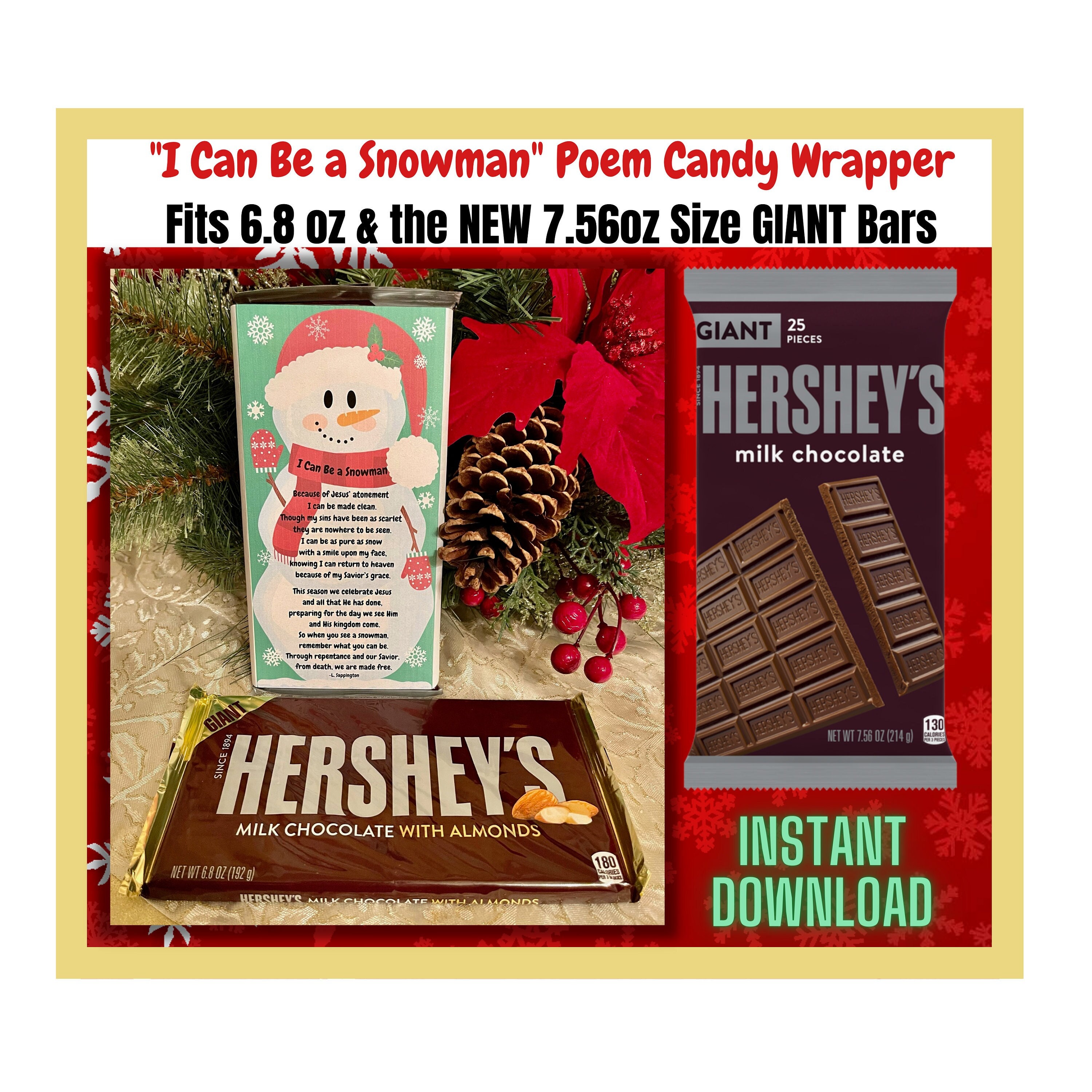 Candy Wrapper "i Can Be a Snowman" Christian Poem GIANT Size Hershey's ...