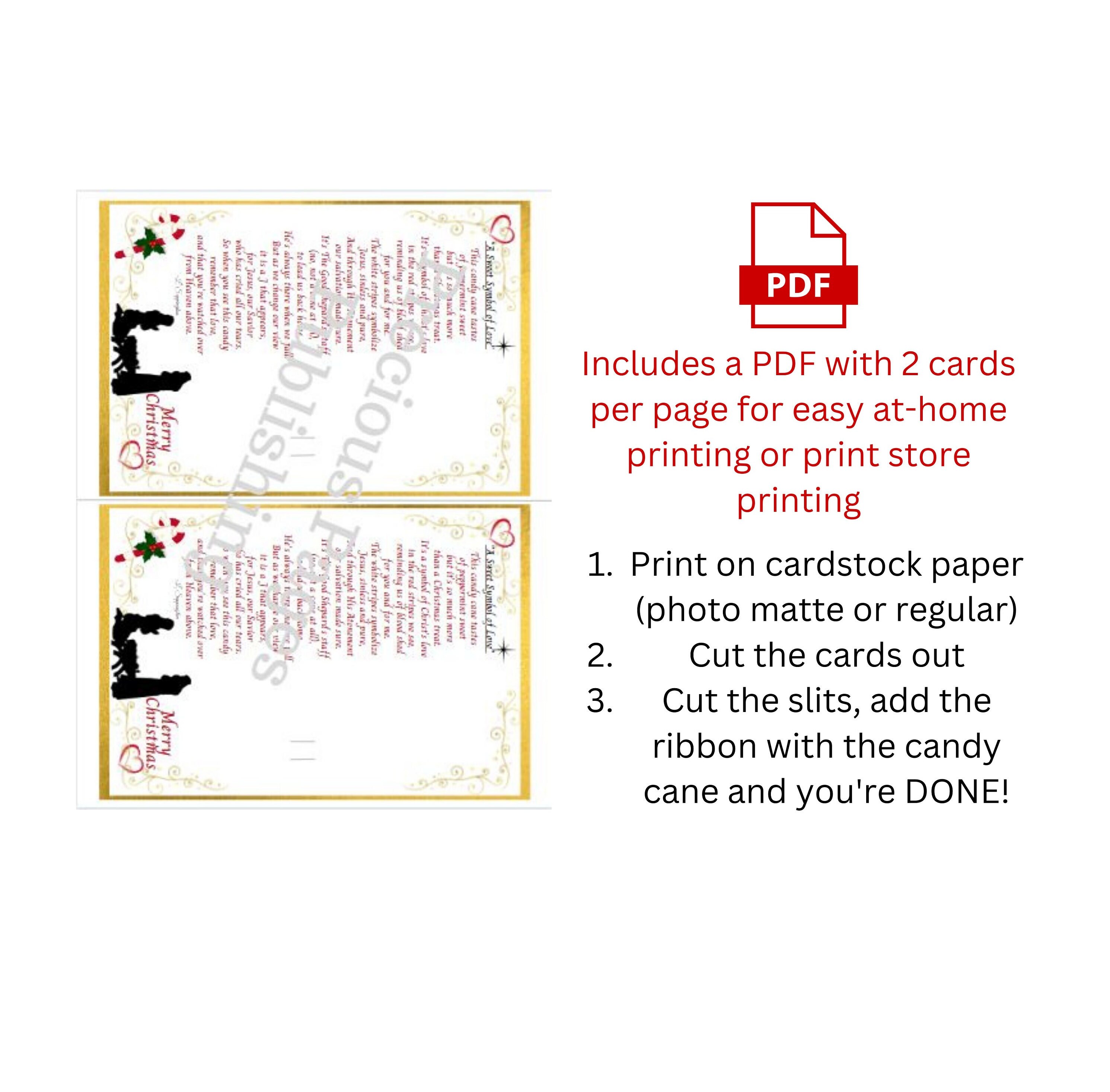 Candy Cane Legend Card With Unique Poem-christian Christmas Silhouette ...