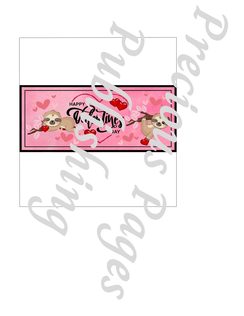 Happy Valentine's Day Sloths Candy Wrapper for Standard Size Hershey's ...