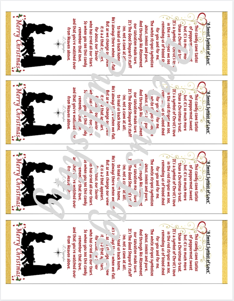 Legend of the Candy Cane Gift Tag & Bookmark Unique Original Poem ...