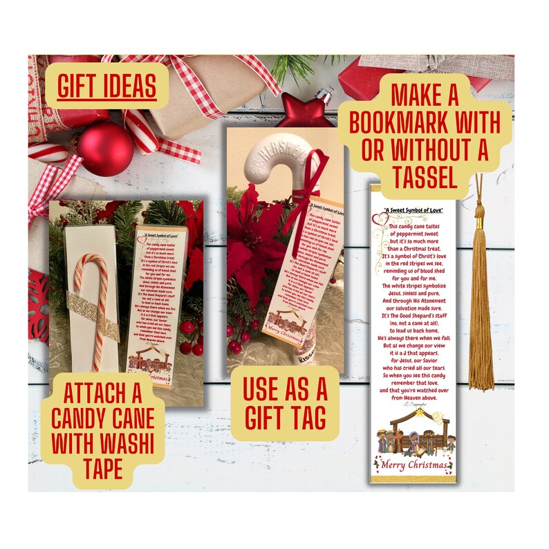 Legend of the Candy Cane Gift Tag or Bookmark Unique Original Poem ...