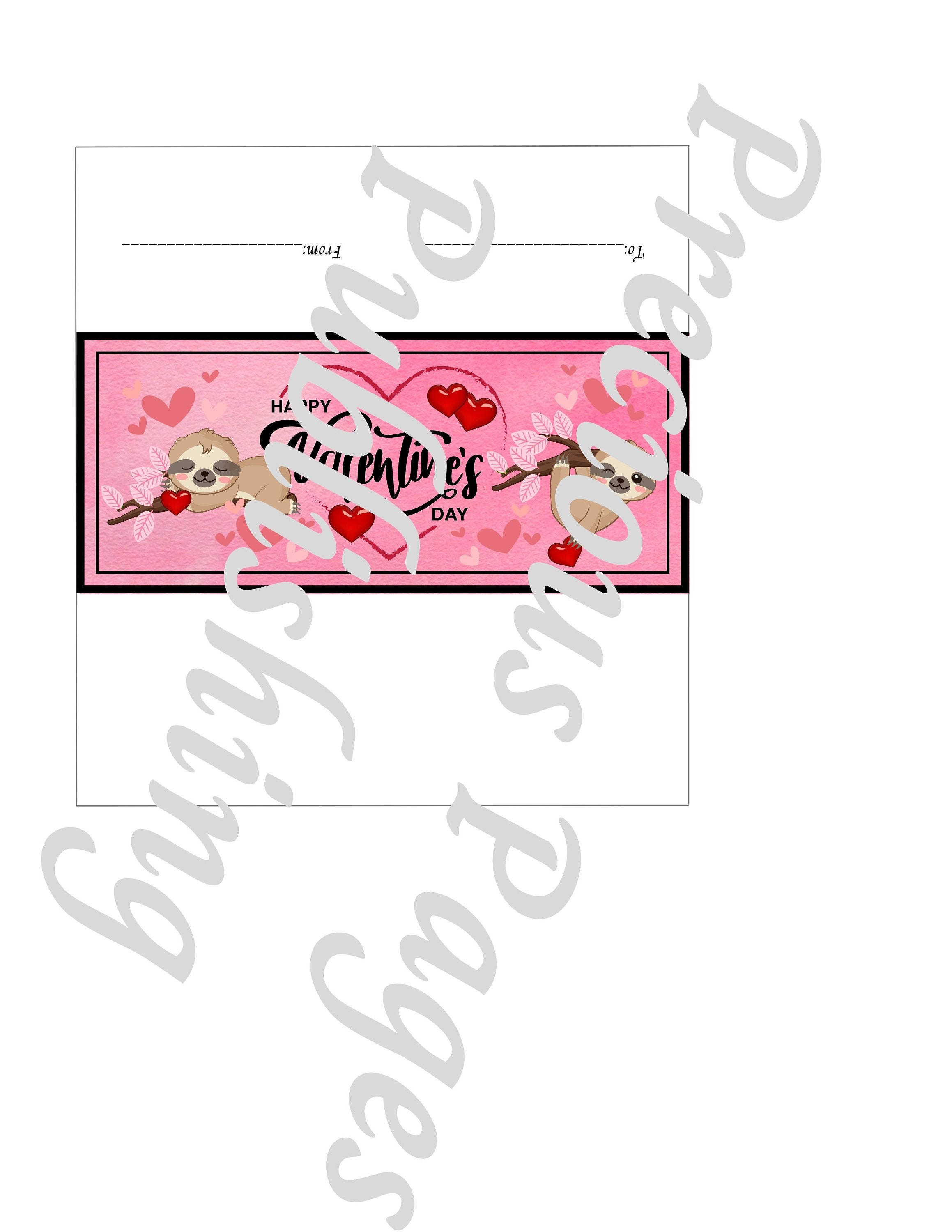 Happy Valentine's Day Sloths Candy Wrapper for Standard Size Hershey's ...