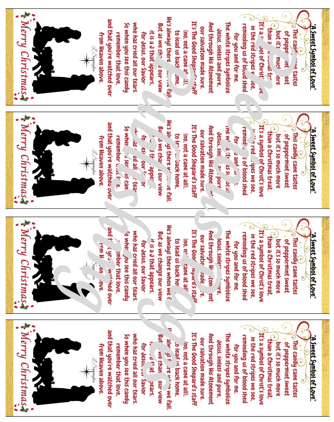 Legend of the Candy Cane Gift Tag & Bookmark Unique Original Poem ...