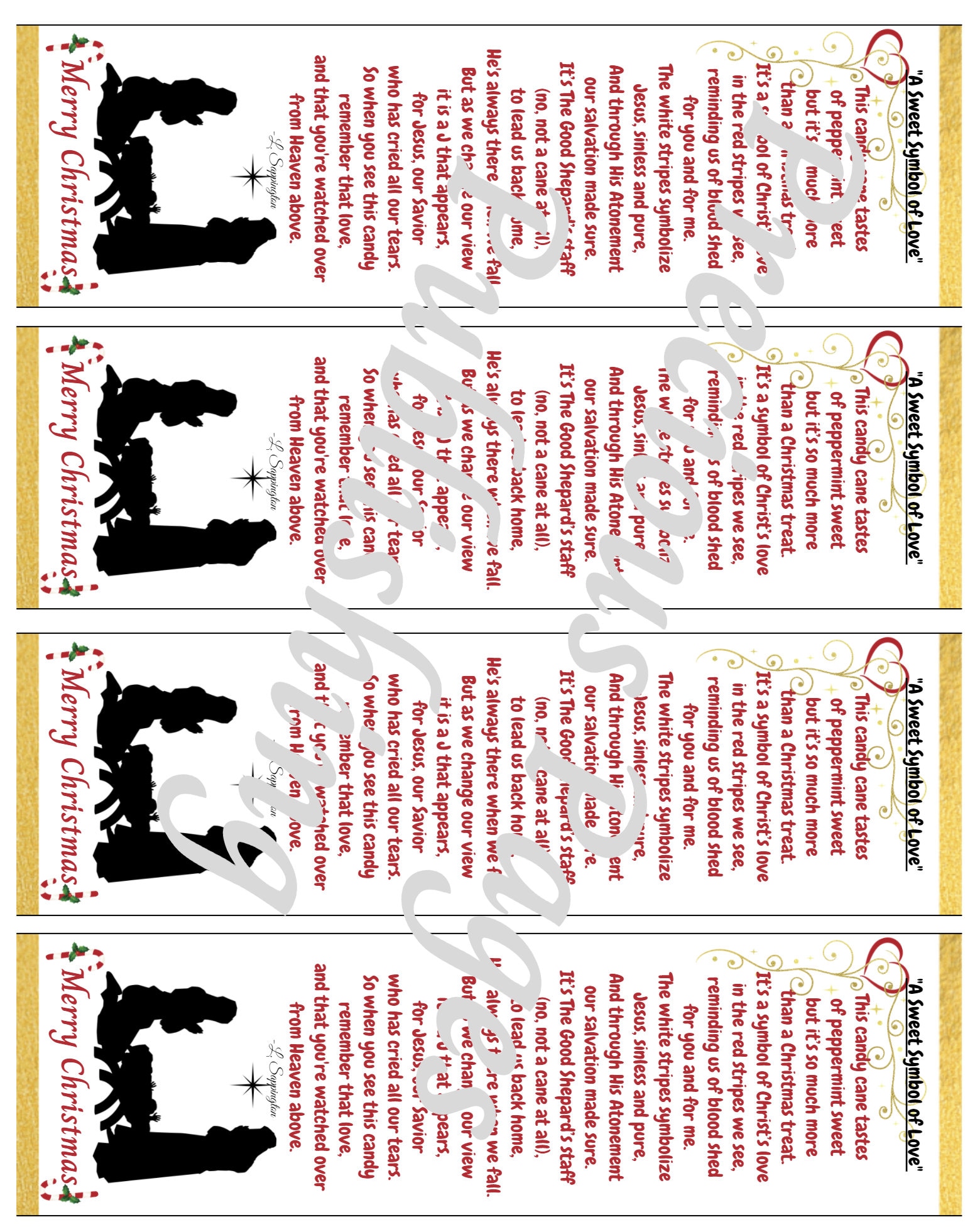 Legend of the Candy Cane Gift Tag & Bookmark Unique Original Poem ...