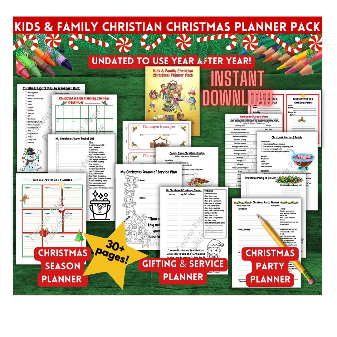Kids & Family Christian Christmas Planner Pack- Printable PDF- 30 ...