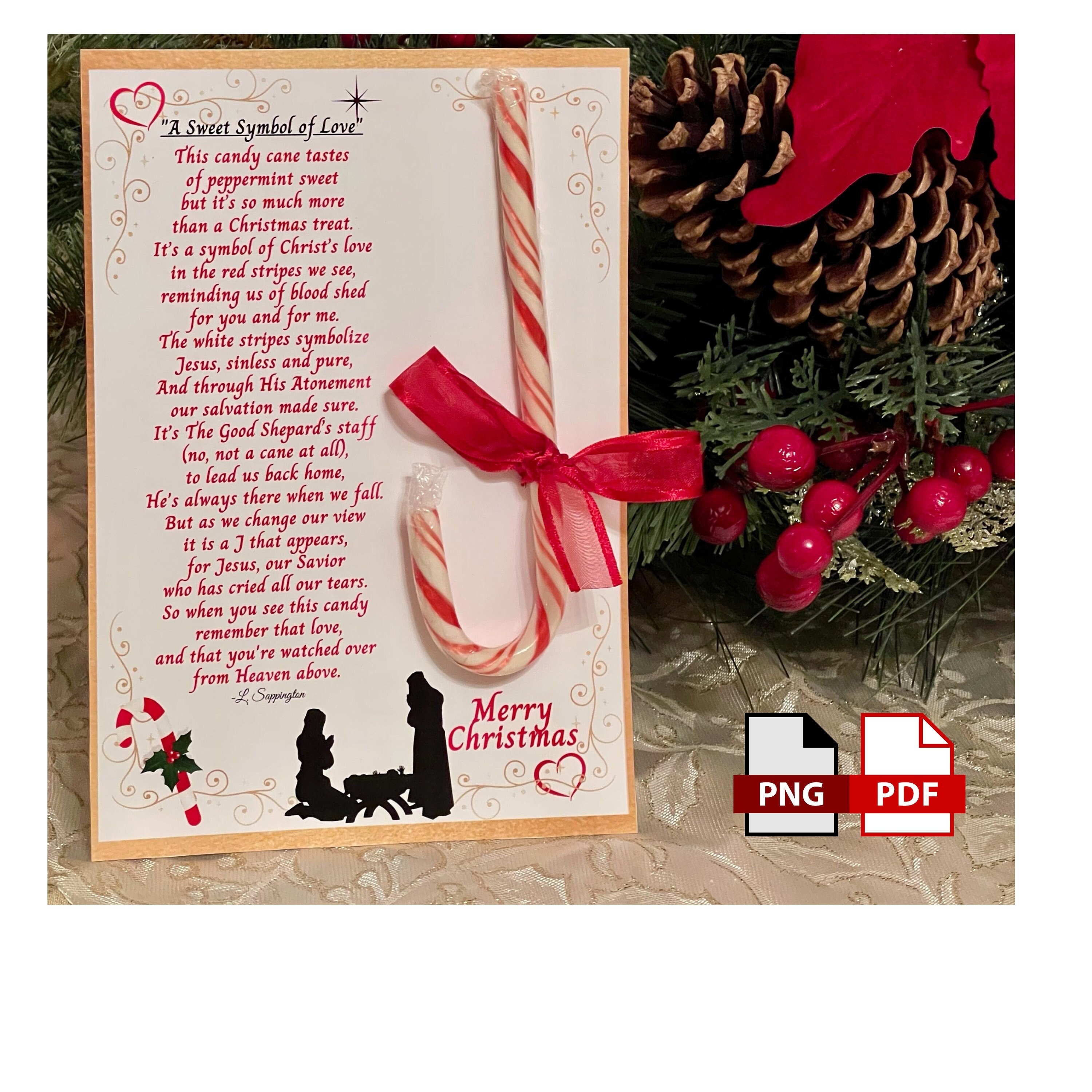 Candy Cane Legend Card With Unique Poem-christian Christmas Silhouette ...