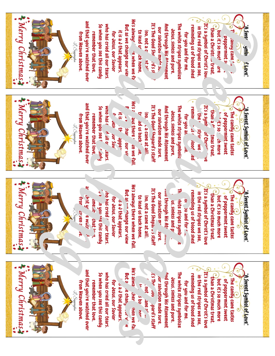 Legend of the Candy Cane Gift Tag or Bookmark Unique Original Poem ...