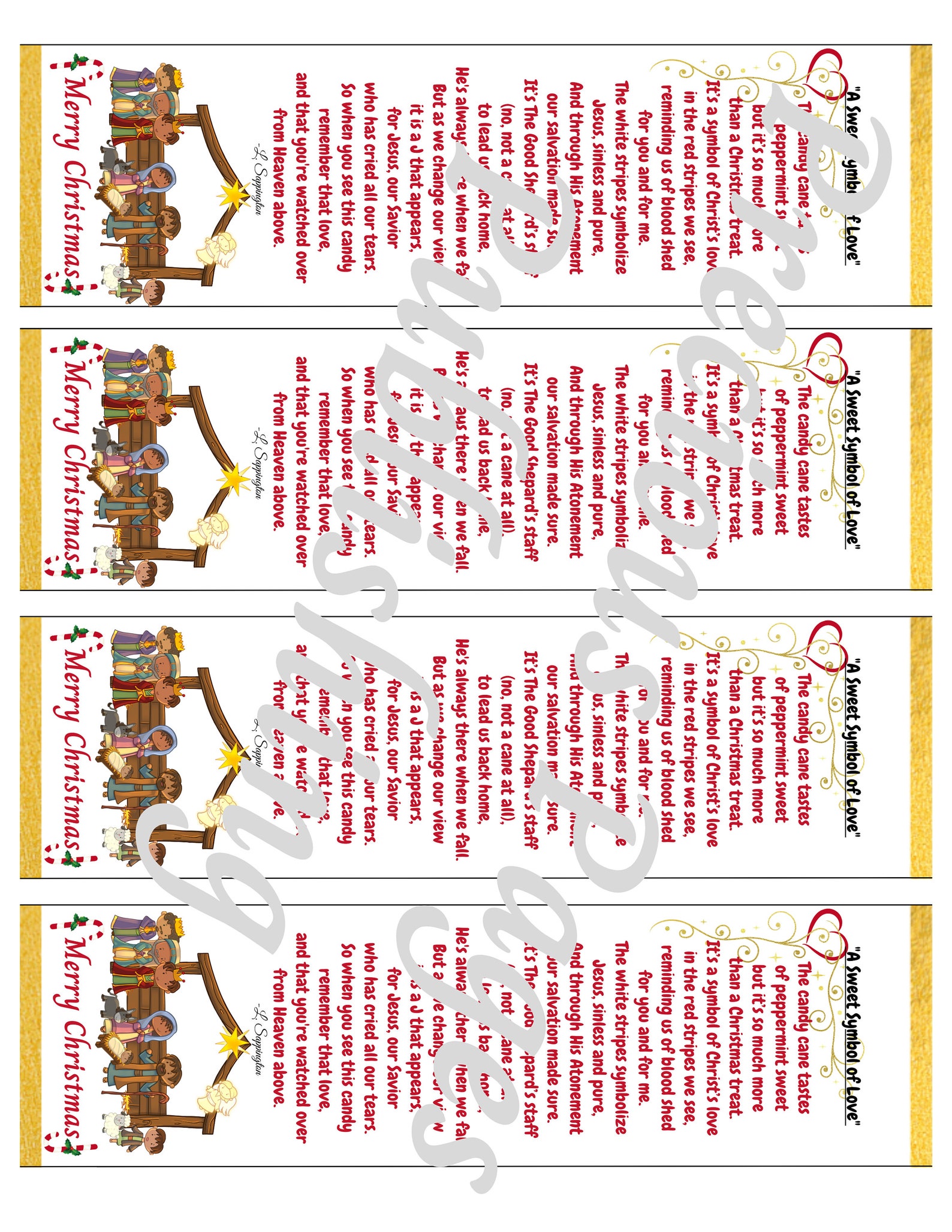 Legend of the Candy Cane Gift Tag or Bookmark Unique Original Poem ...