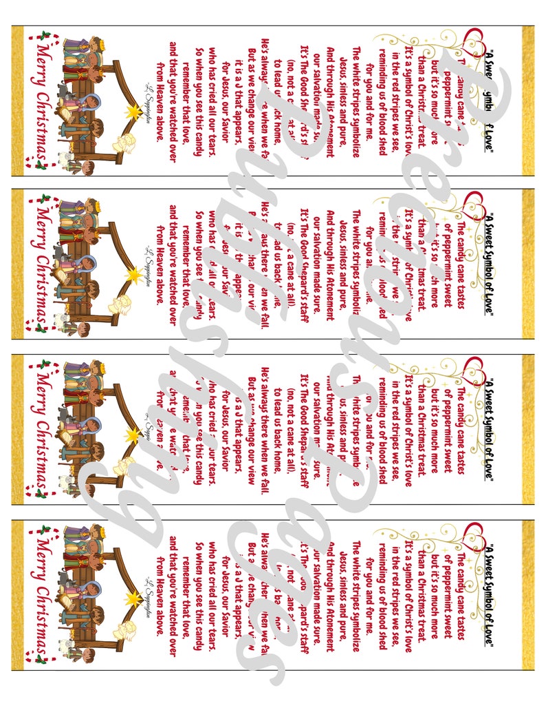 Legend of the Candy Cane Gift Tag or Bookmark Unique Original Poem ...