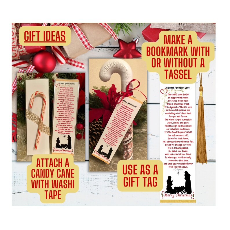Legend of the Candy Cane Gift Tag & Bookmark Unique Original Poem ...