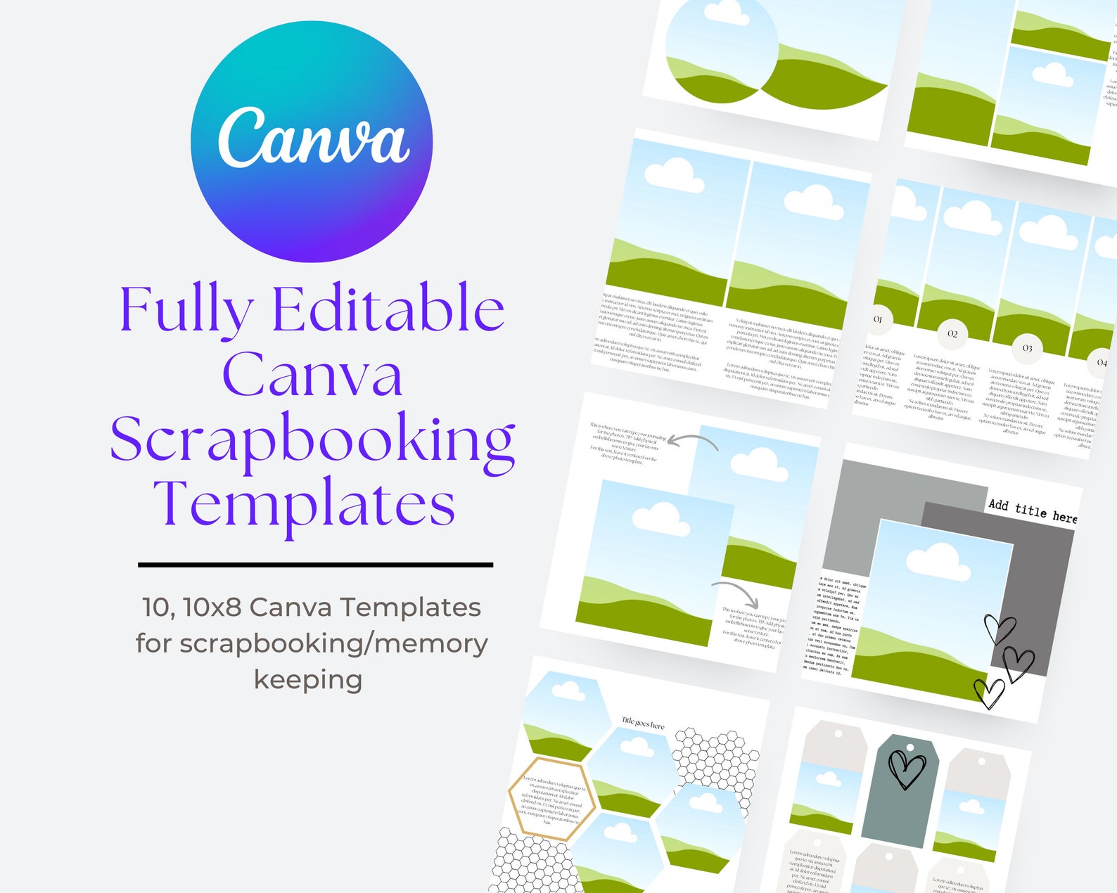 TEN 10x8 Editable Scrapbook Templates, Canva Scrapbook Template ...