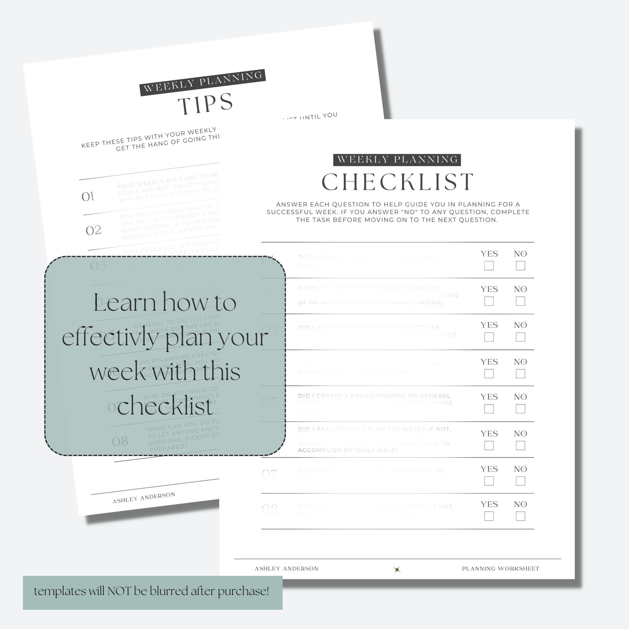 Weekly Planning Checklist PDF Printable Planning Checklist - Etsy UK