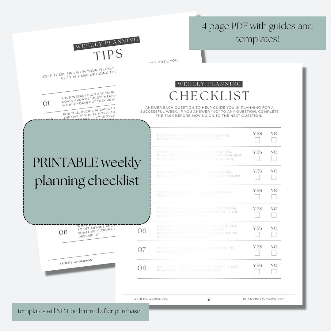 Weekly Planning Checklist PDF, Printable Planning Checklist, Planning ...