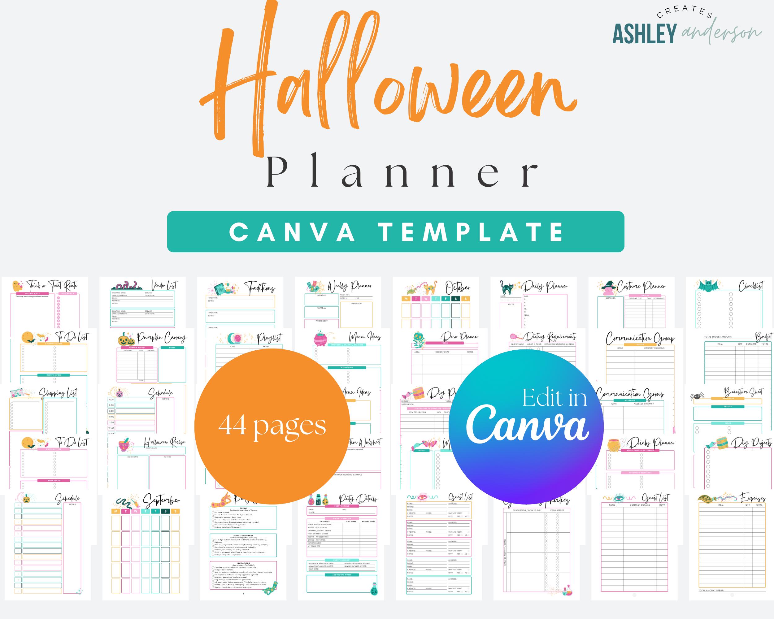 Editable Halloween Planner Template for Canva, Canva Holiday Planner ...