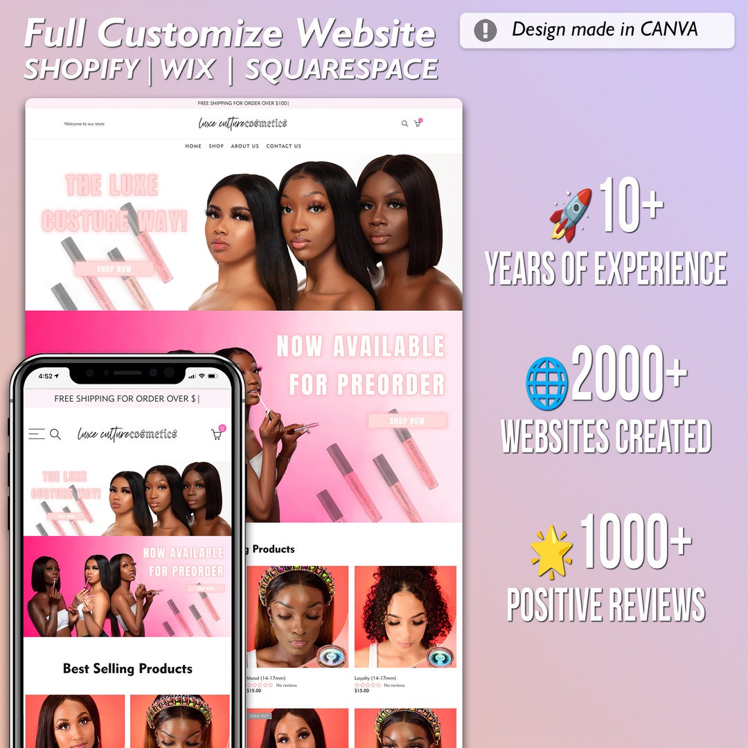 Wix Cosmetics Extension Website Template, Premade Website, Pink and ...