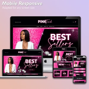 Pink Glitter Website Design, Pink Website Shop, Customizable Pink Web ...