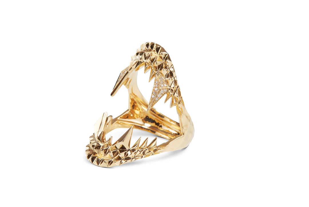 Gold and Diamond Bite Ring | Gold Ring | Statement Ring | Snake Ring ...