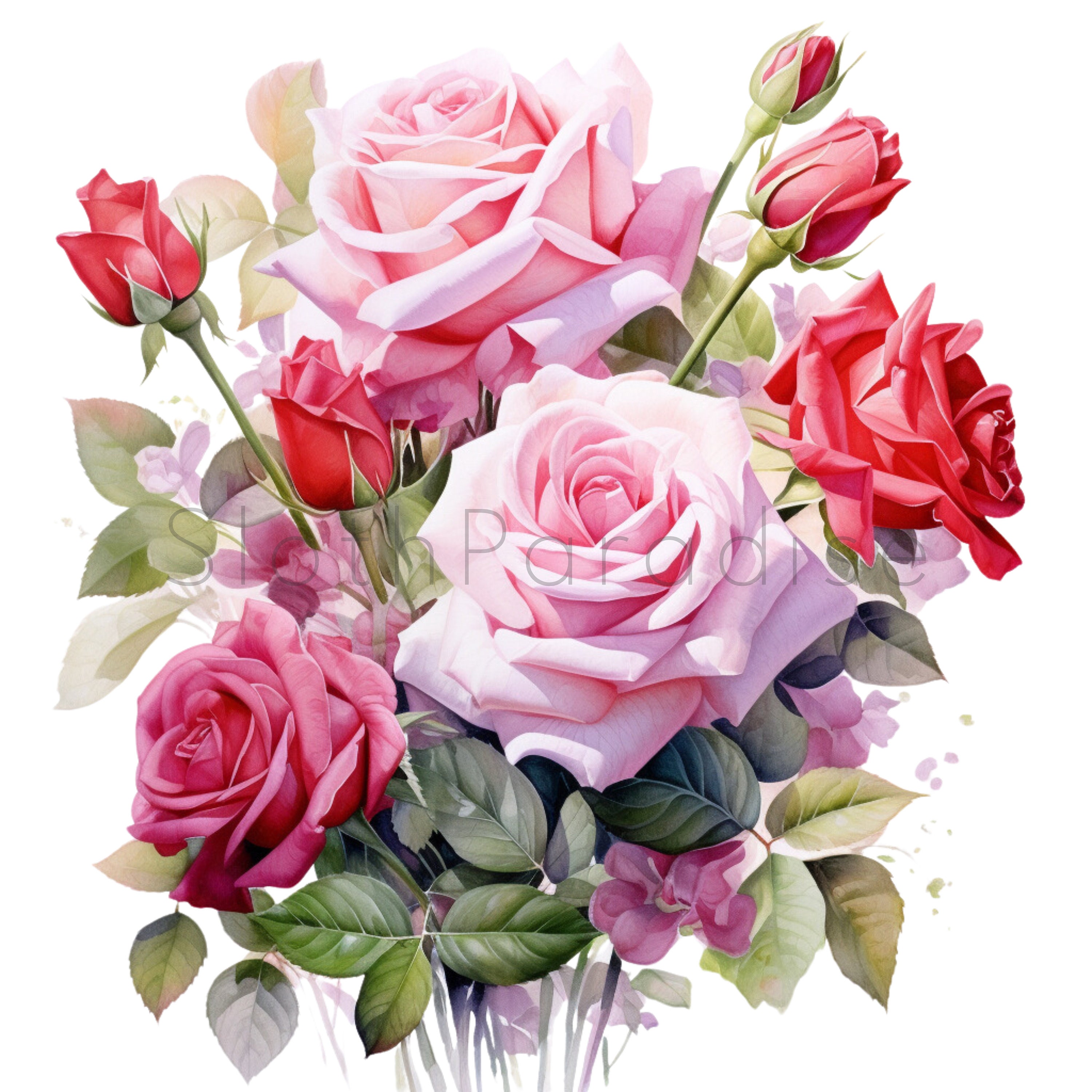12 PNG Red and Pink Rose Bouquets Transparent Clipart Digital Download ...
