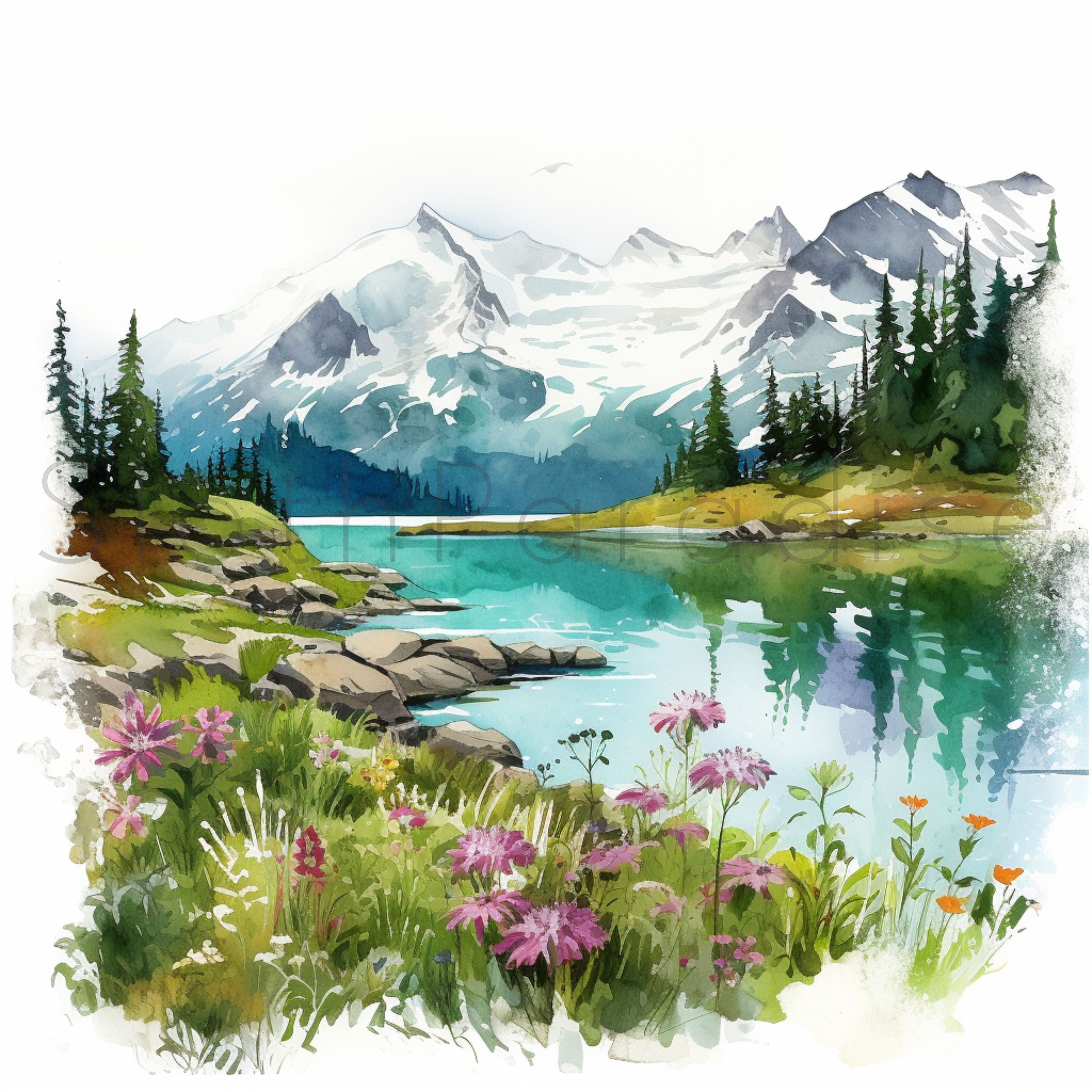 13 JPG Alaska Landscapes Watercolor Clipart Digital Download Commercial ...