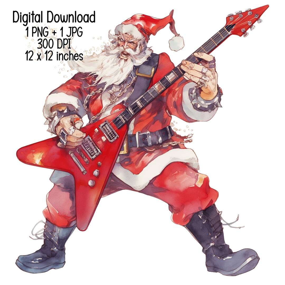 Santa Rocks Christmas Clipart Illustration - Digital Download ...