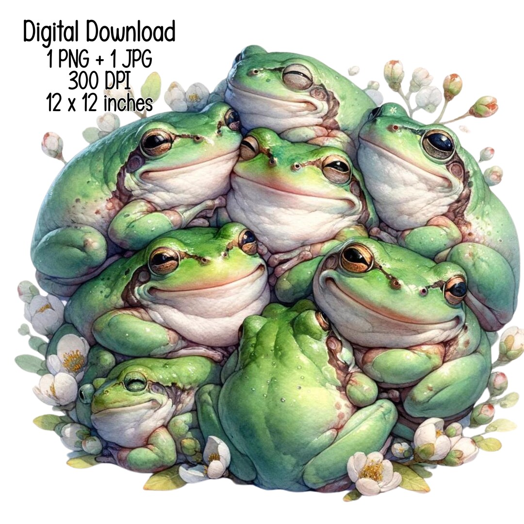 Pile of Cute Green Frogs Watercolor Illustration Clipart Commercial Use ...