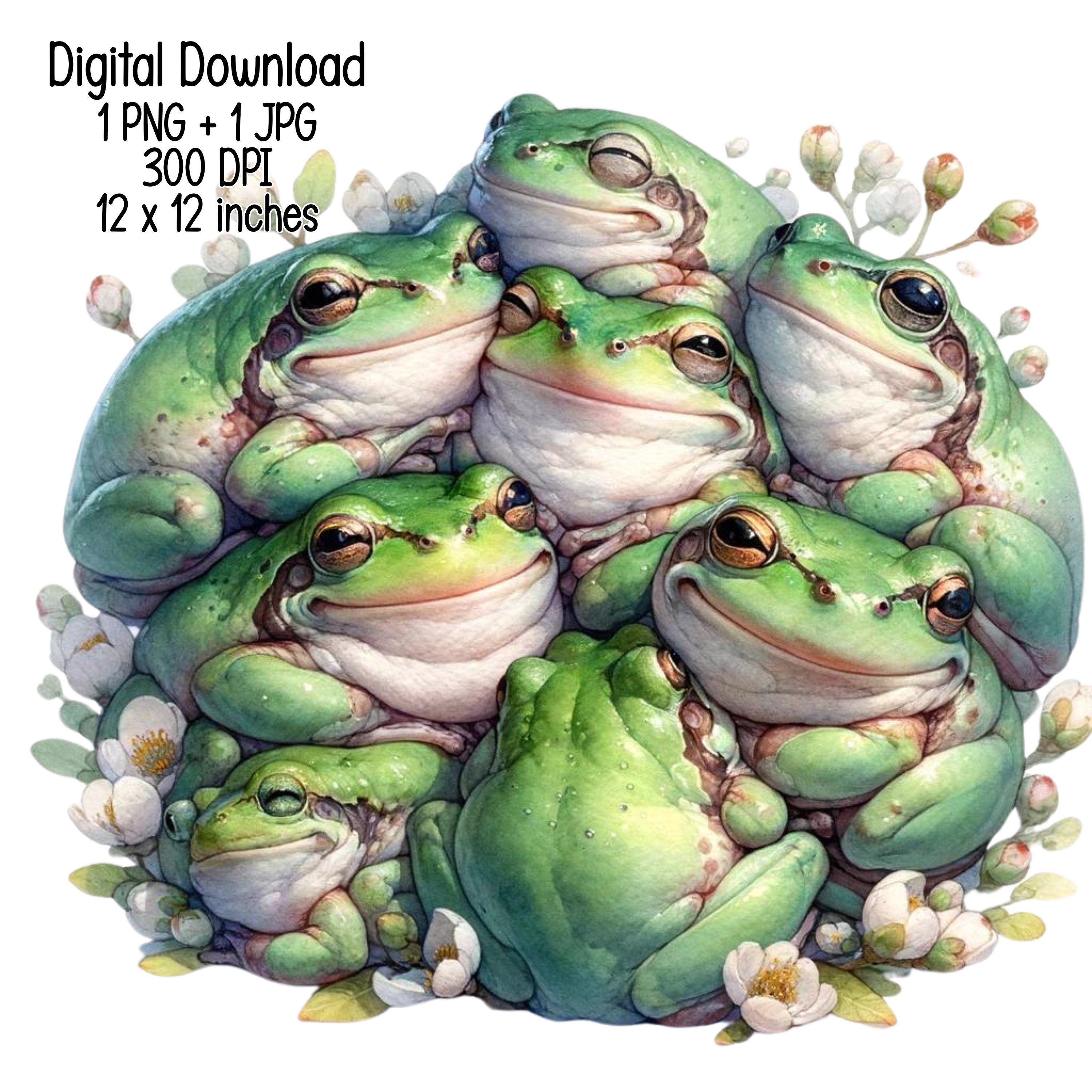 Pile of Cute Green Frogs Watercolor Illustration Clipart Commercial Use ...