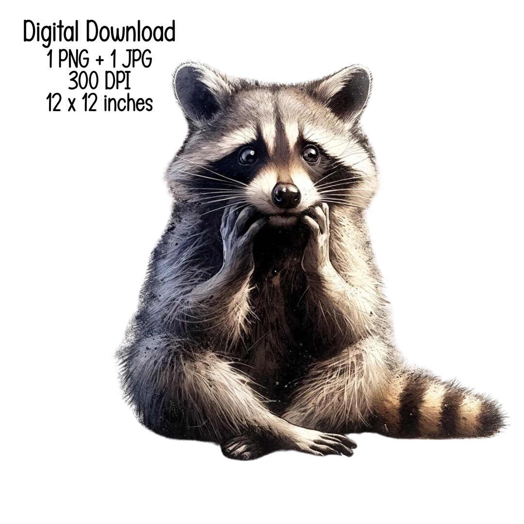 Contemplating Racoon Digital Download Thinking Racoon Watercolor ...