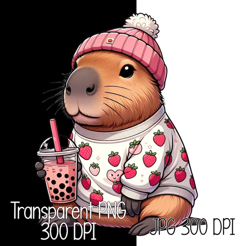 Capybara With Bubble Tea Digital Download Cute Illustration Clipart ...