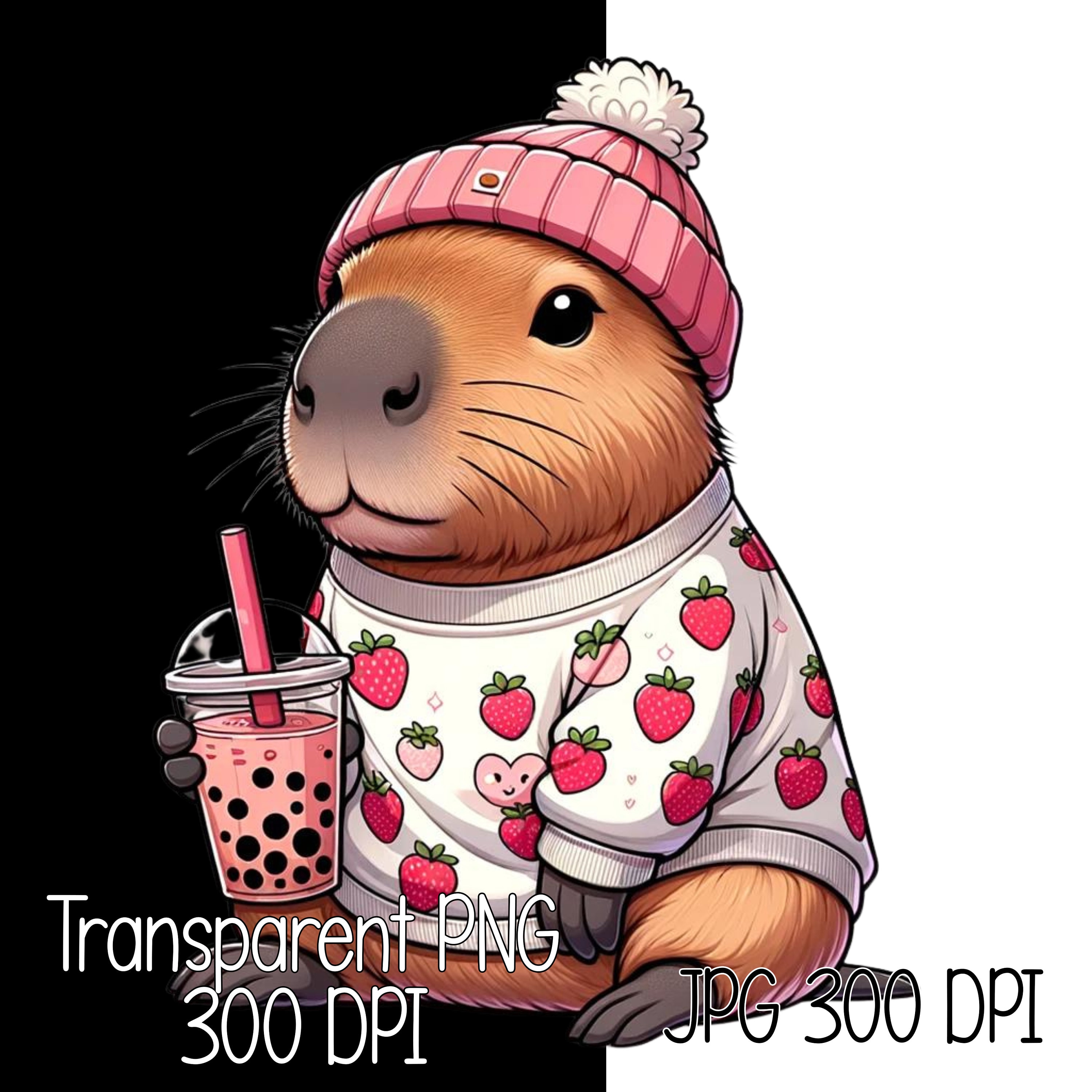 Capybara With Bubble Tea Digital Download Cute Illustration Clipart ...