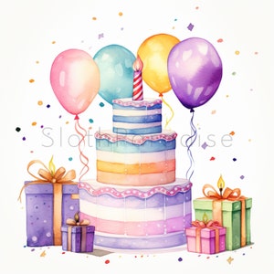 20 JPG Birthday Party Theme Pastel Watercolor Digital Download ...