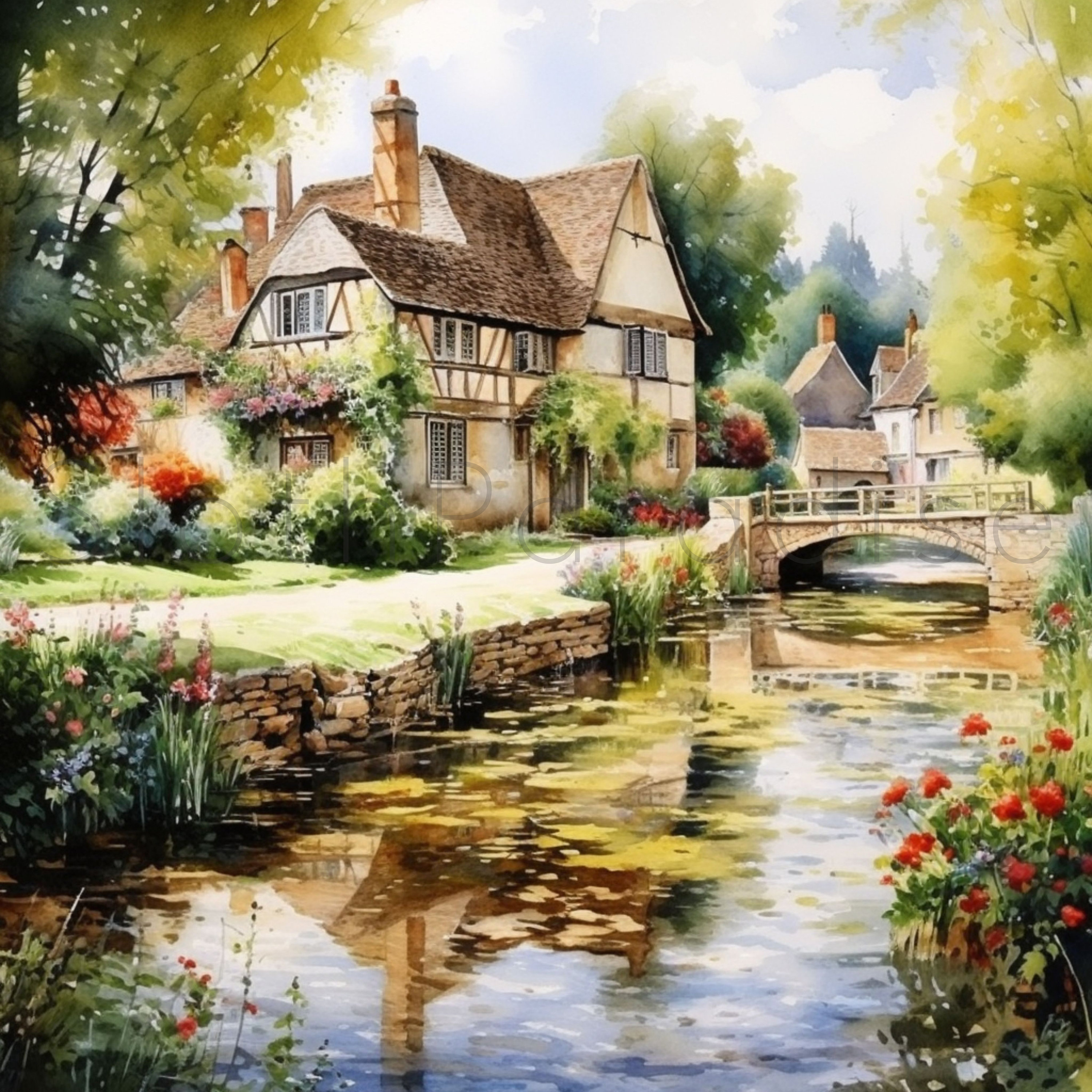 11 JPG English Village Part 2 Watercolor Clipart Digital Download ...