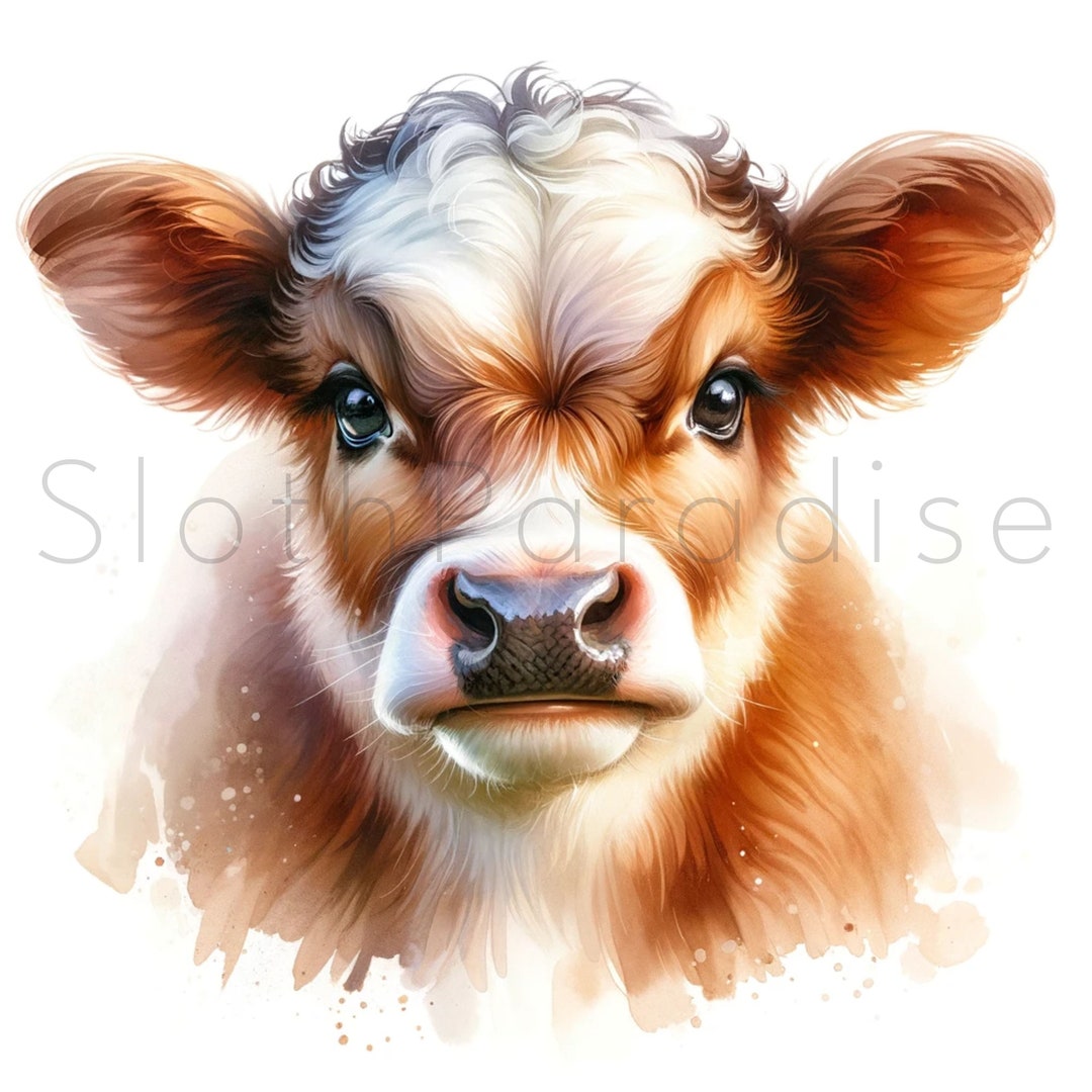 2 JPG Baby Cow Watercolor Clipart Digital Download Commercial Use, Card ...