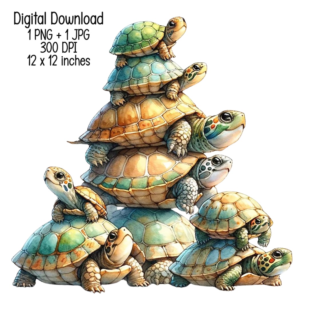 Pile of Cute Turtles Watercolor Illustration Clipart Commercial Use ...