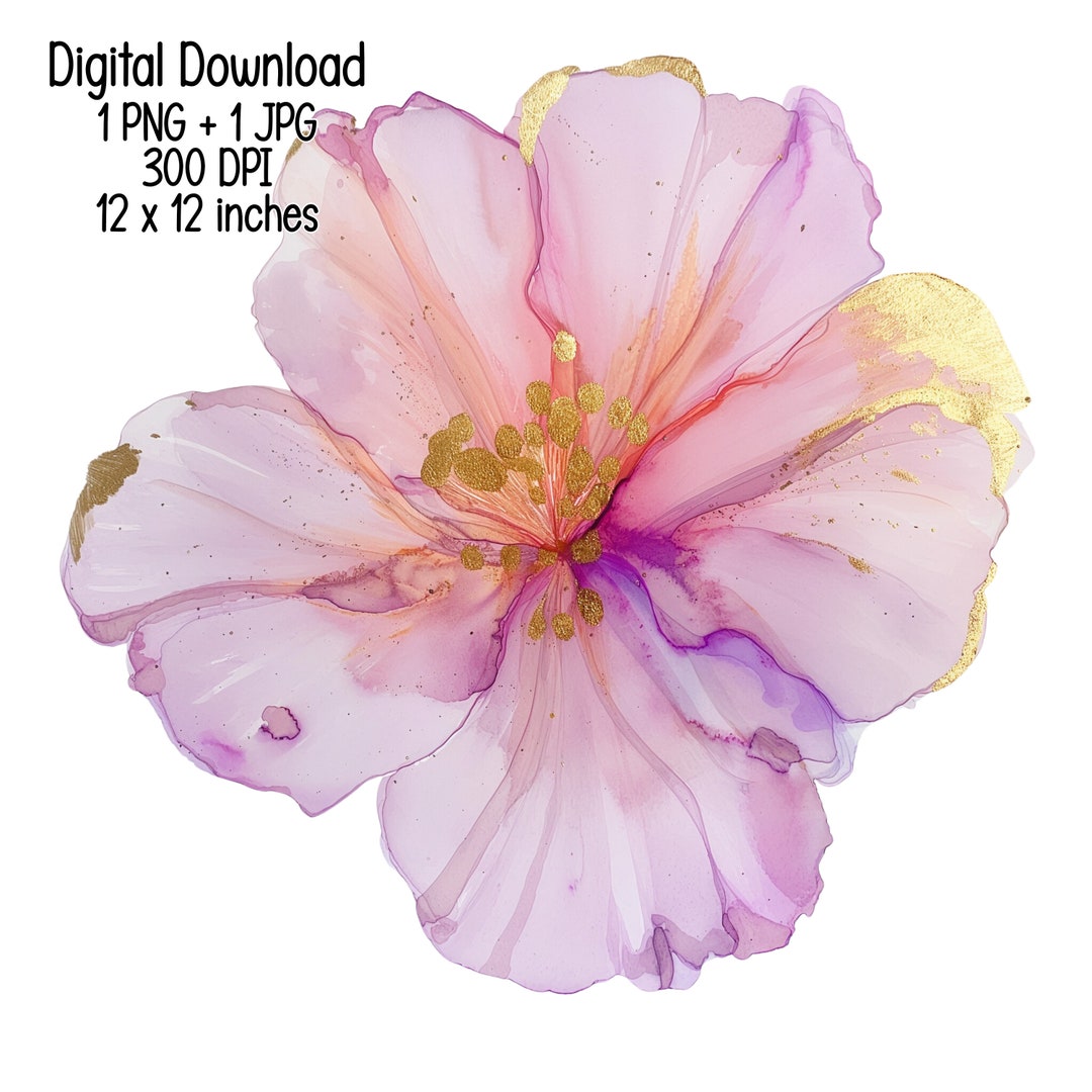 2 Abstract Flowers Clipart, Pink Gold Flower, Flowers Print, Printable ...