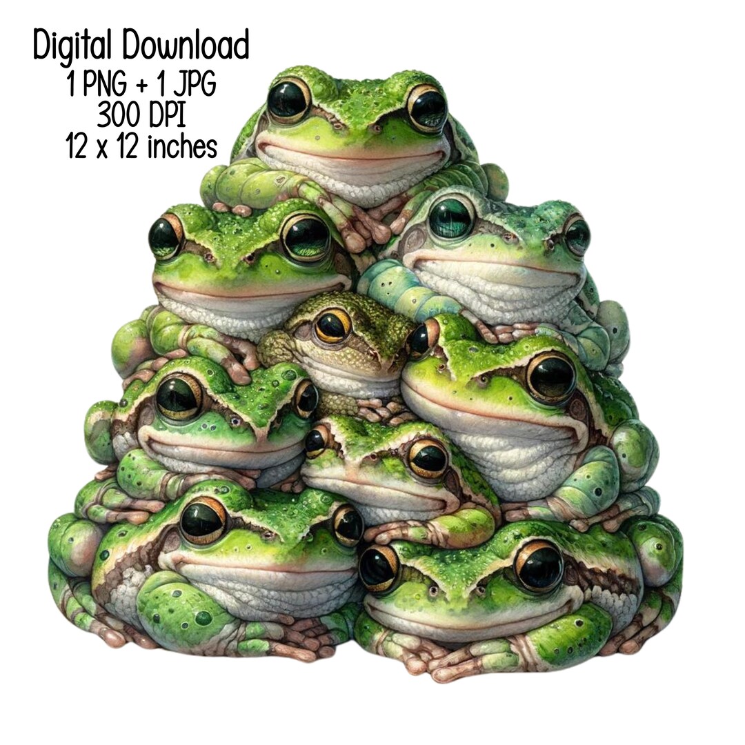 Stack of Green Frogs Watercolor Illustration Clipart Commercial Use ...