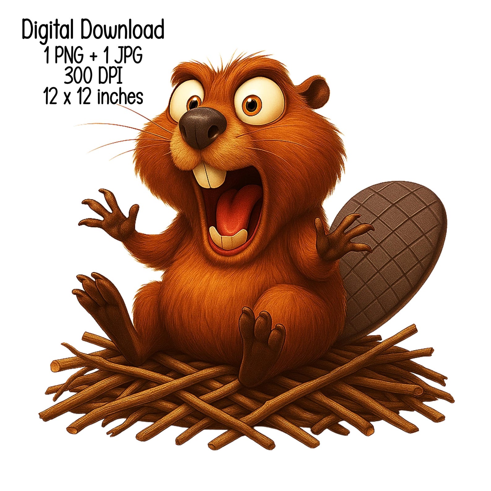 Funny Cartoon Beaver Clipart | Cute Beaver Illustration PNG JPG | Kids ...