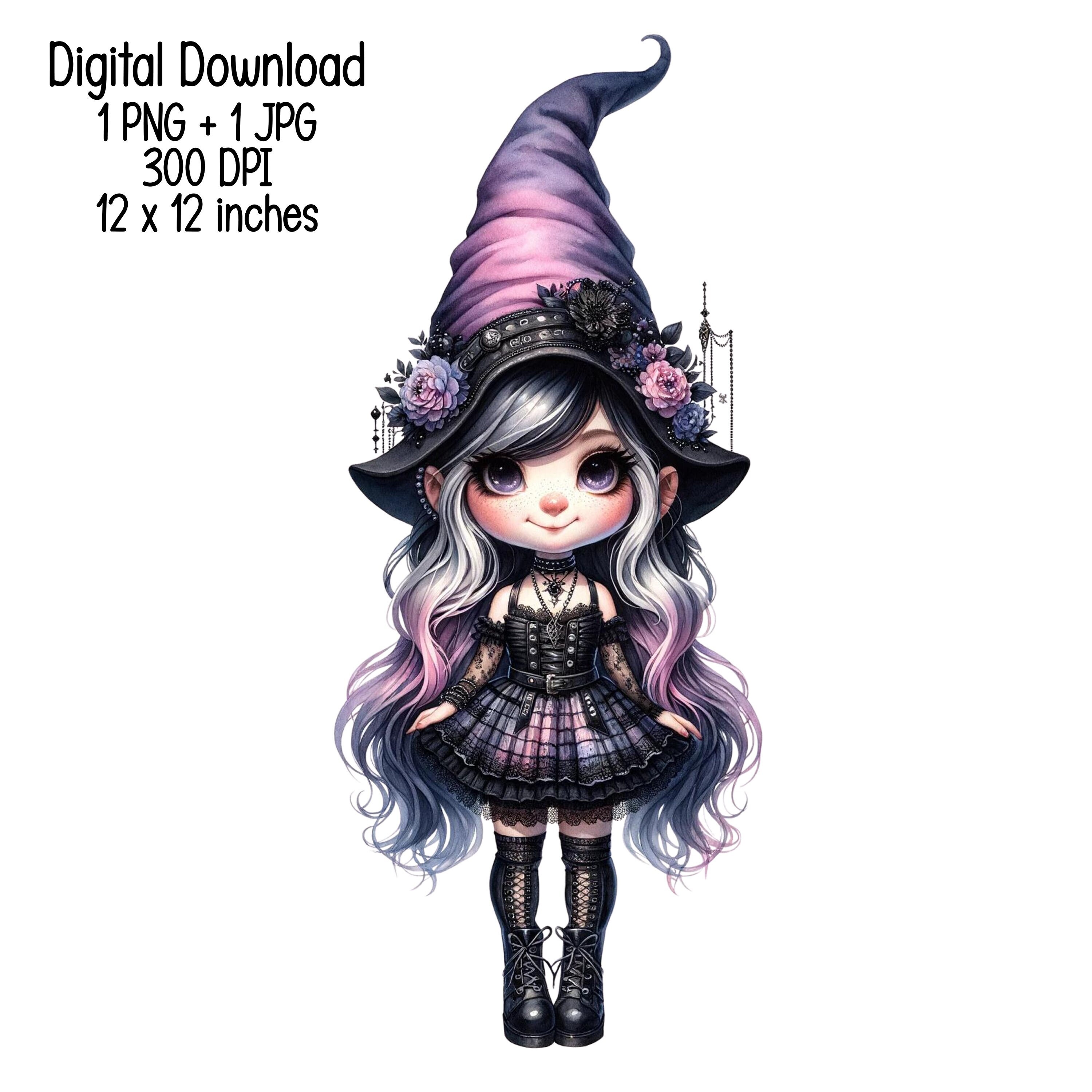 Goth Gnome Girl Lolita Vibes Watercolor Clipart Commercial Use ...