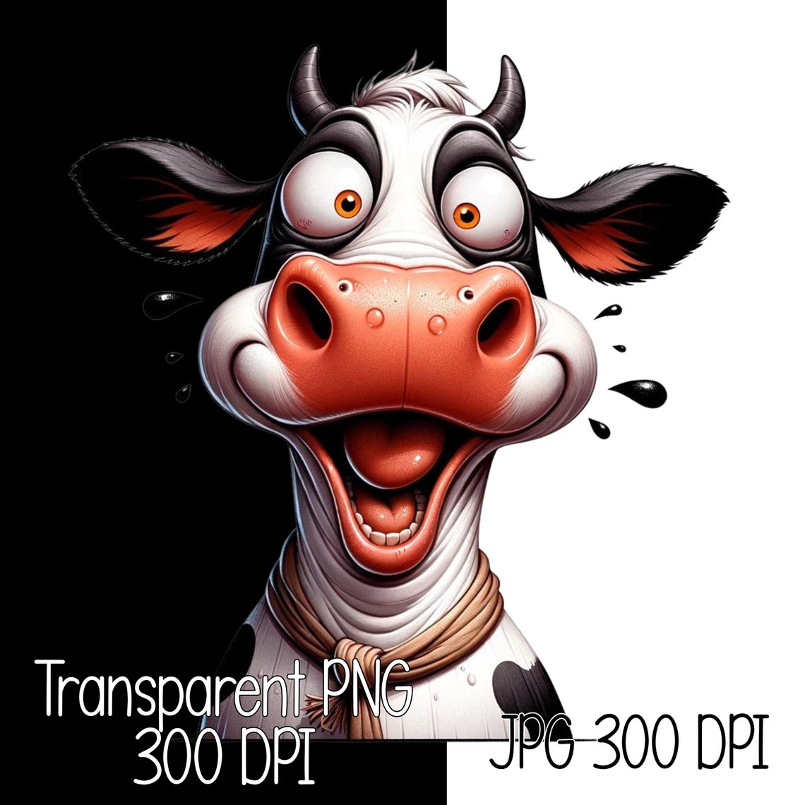 Crazy Surprised Cow Digital Download Humorous Funny Cow Illustration ...