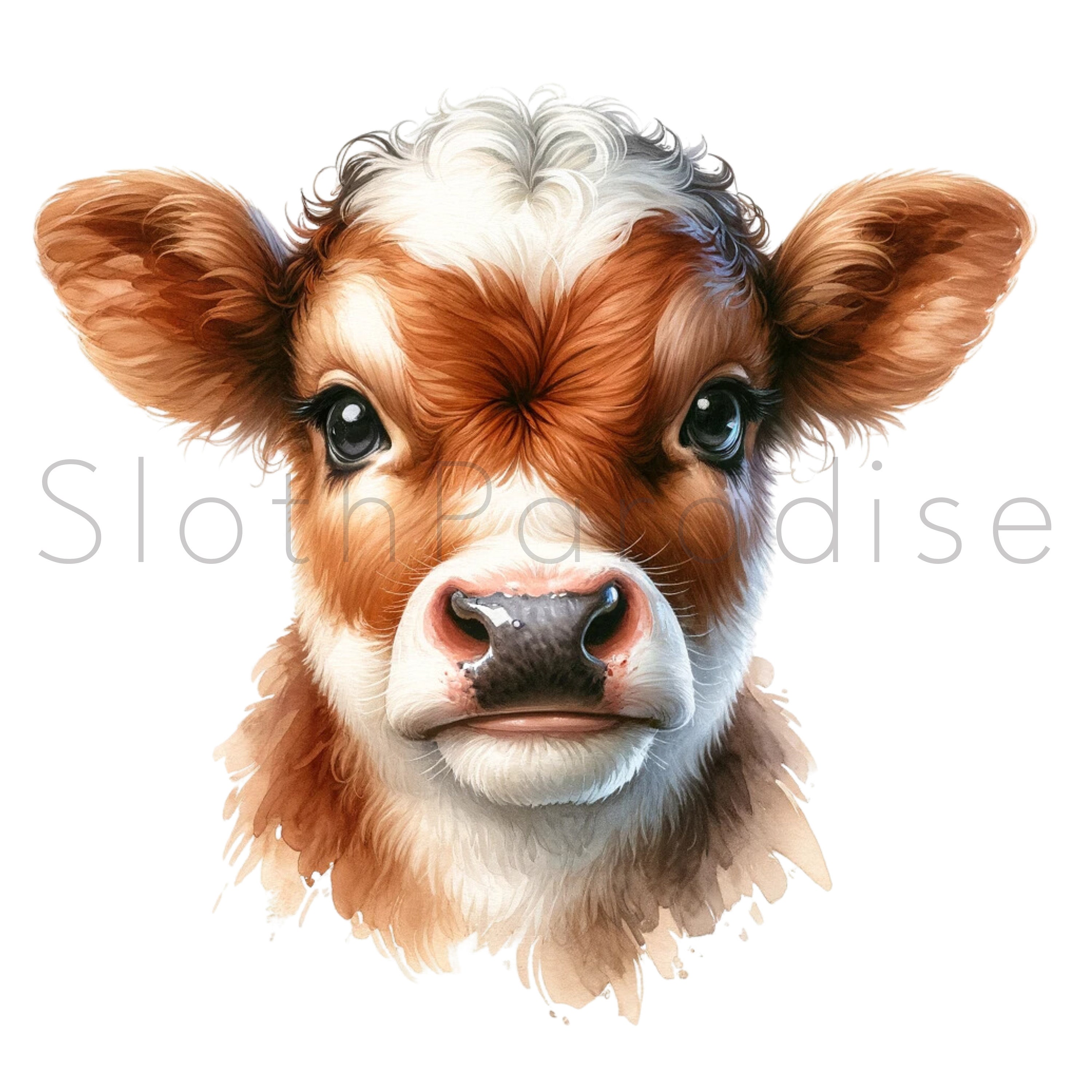 2 PNG Baby Cow Transparent Watercolor Clipart Digital Download ...