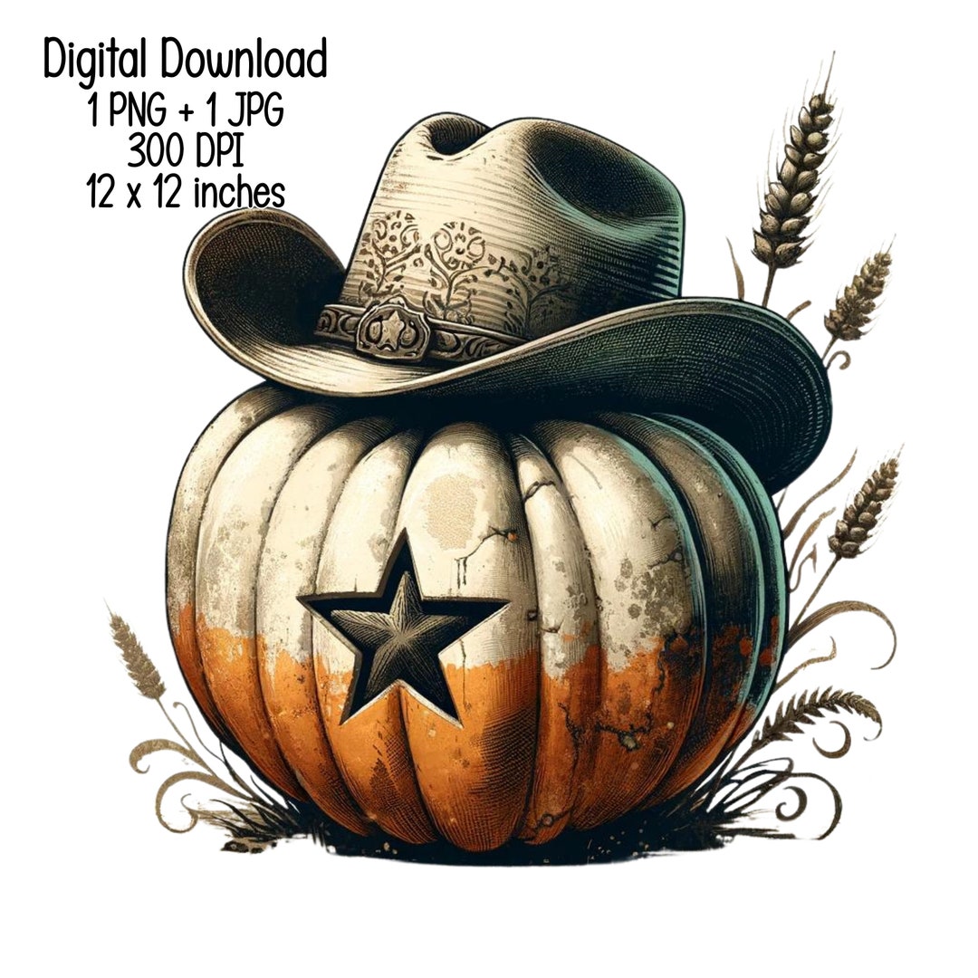 Texas Pumpkin With Cowboy Hat Transparent PNG JPG Humorous Vintage Feel ...