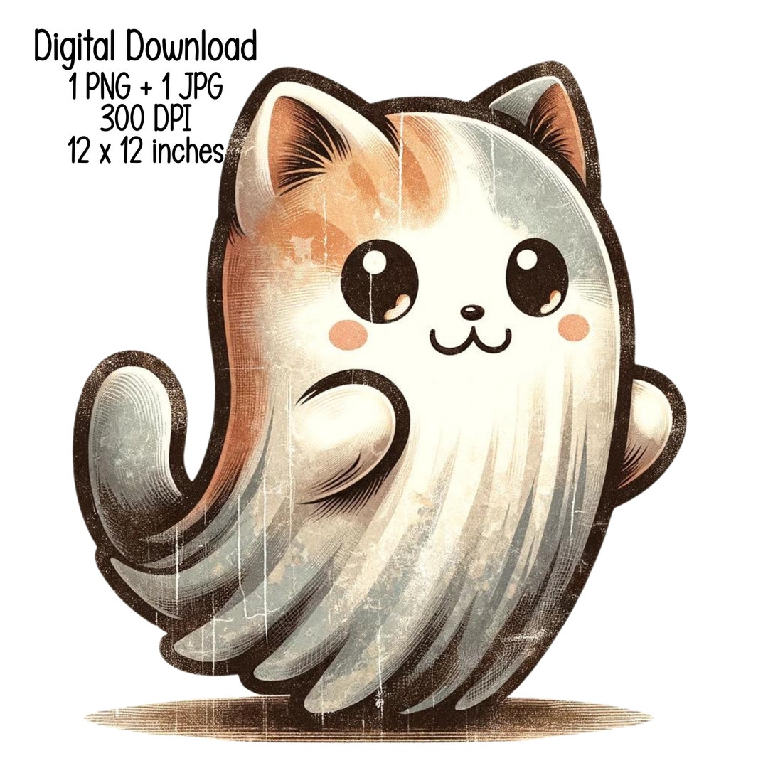 Cute Cat Ghost | Transparent PNG JPG | Halloween Clipart Illustration ...