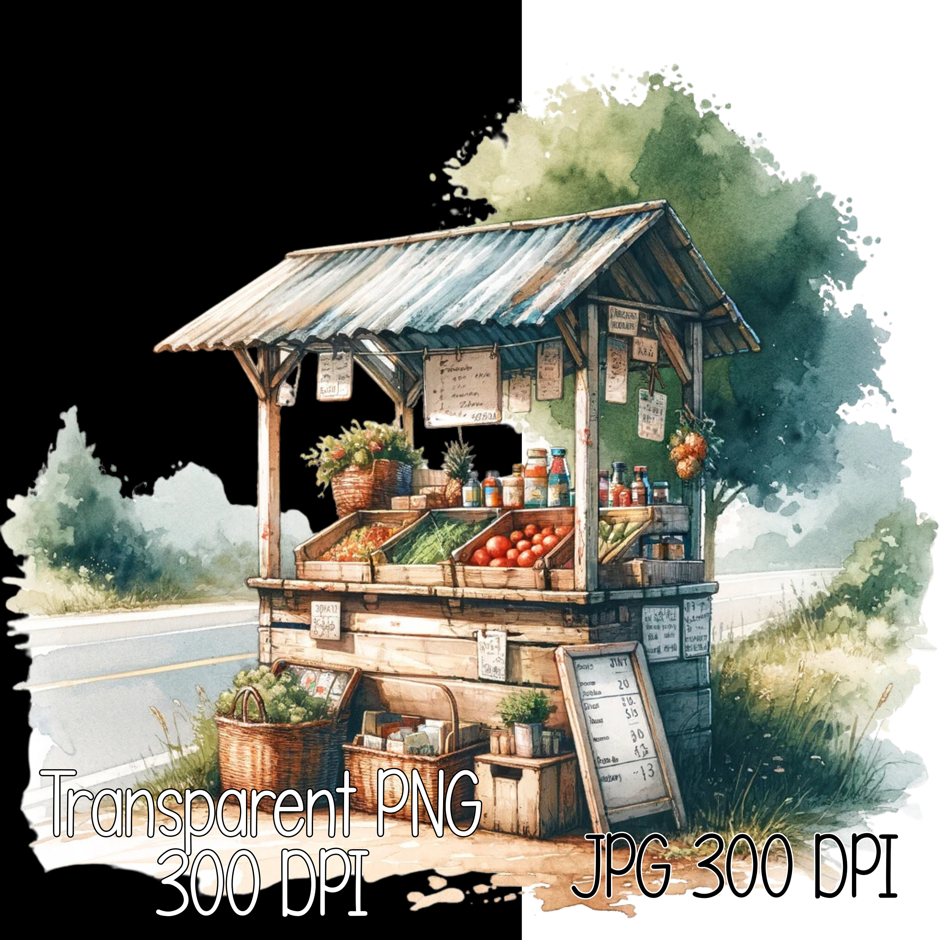 Roadside Stand in Country Rural America Watercolor Clipart Commercial ...