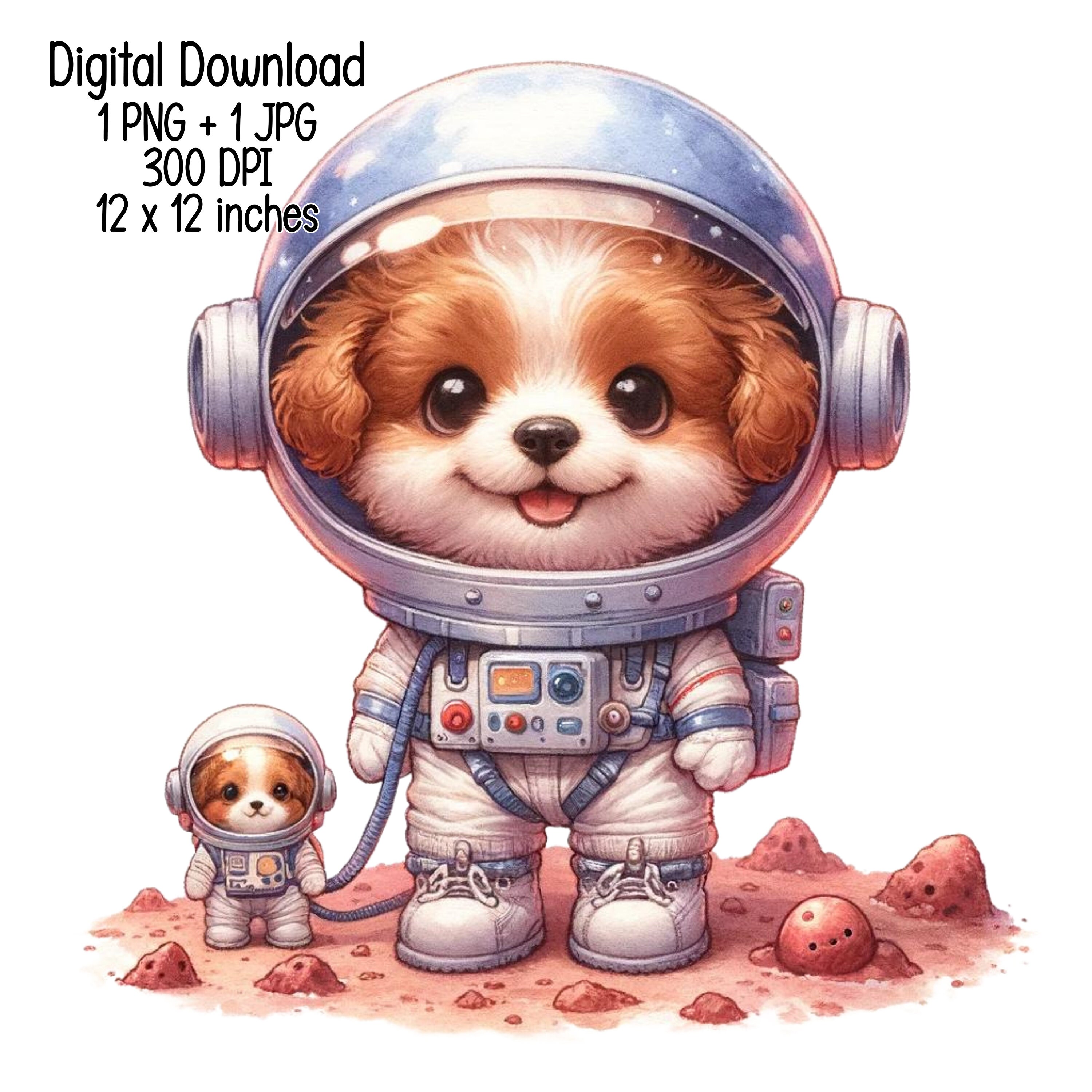 Dog on Mars Clipart Illustration Puppy Astronaut in Cosmos Commercial ...